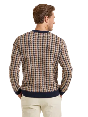 PAUL FREDRICK Wool Check Crewneck Sweater