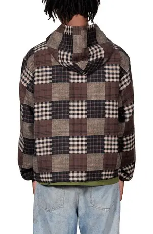 PLEASURES Madras Plaid Patchwork Pullover Hoodie
