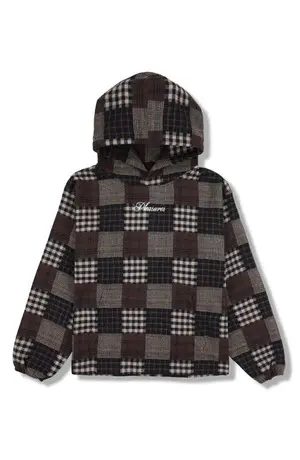PLEASURES Madras Plaid Patchwork Pullover Hoodie