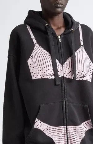 Vaquera Oversize Trompe L'oeil Lingerie Zip Graphic Hoodie