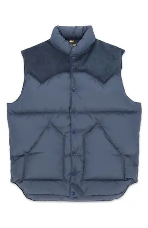 FORTELA Down Vest With Suede Yoke Navy Blue