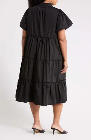 SUGARLIPS Noelle Split Neck Tiered Cotton Dress