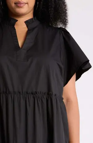 SUGARLIPS Noelle Split Neck Tiered Cotton Dress