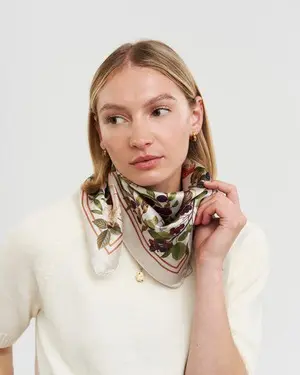 FABLE ENGLAND Orla Mushroom Small Square Scarf - Ivory