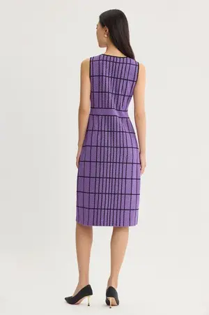 Ming Wang A-line Grid Knit Midi Dress