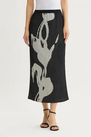 Ming Wang Straight Floral Soft Ribbed Knit Maxi Skirt