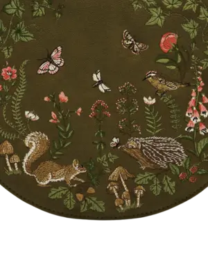 FABLE ENGLAND Charlotte Meadow Scene Embroidered Faux Suede Saddle Purse