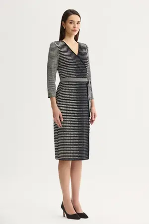 Ming Wang Monochrome Soft Knit Midi Wrap Dress