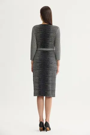 Ming Wang Monochrome Soft Knit Midi Wrap Dress