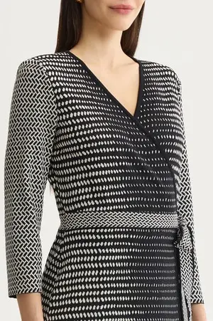 Ming Wang Monochrome Soft Knit Midi Wrap Dress