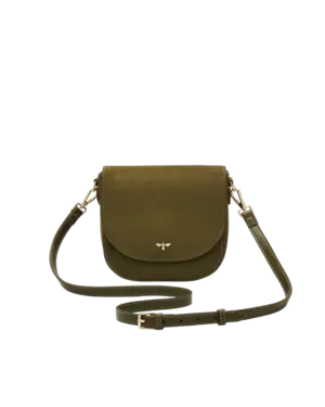 FABLE ENGLAND Beth Faux Suede Saddle Purse - Khaki