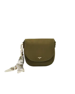 FABLE ENGLAND Beth Faux Suede Saddle Purse - Khaki