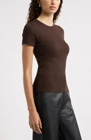 Nordstrom Ribbed Crewneck T-shirt - Brown Mole