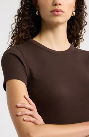 Nordstrom Ribbed Crewneck T-shirt - Brown Mole