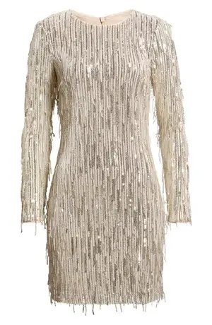 Eliza J Sequin Fringe Long Sleeve Cocktail Dress