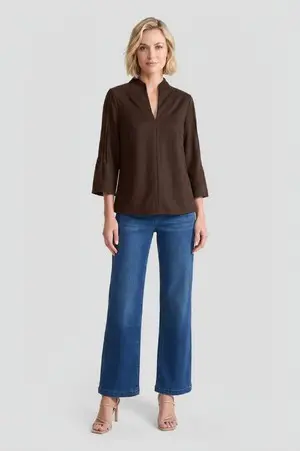 Ming Wang Flare Sleeve Faux Suede Blouse