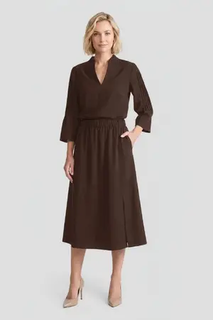Ming Wang Flare Sleeve Faux Suede Blouse