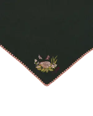 FABLE ENGLAND Hedgehog Embroidered Knitted Triangle Scarf - Dark Green