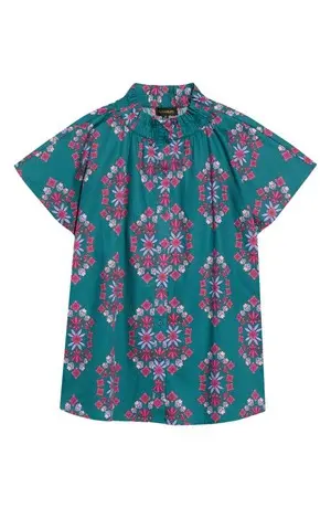 SUGARLIPS Patma Folklore Mock Neck Cotton Button-up Top
