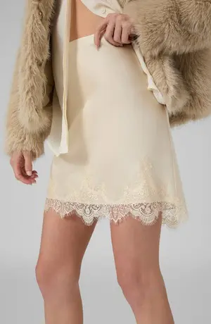 Guess Sophie Lace Detail Bias Miniskirt - Biscotti