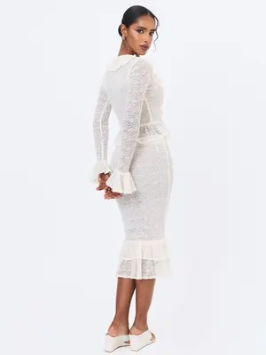 MISS CIRCLE NEW YORK Urvi Crochet Ruffle Midi Skirt - White