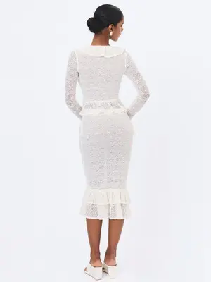 MISS CIRCLE NEW YORK Urvi Crochet Ruffle Midi Skirt - White