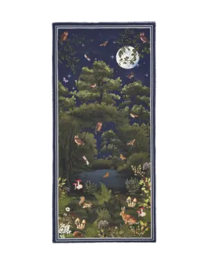 FABLE ENGLAND Woodland Meadow Large Rectangle Scarf - Navy