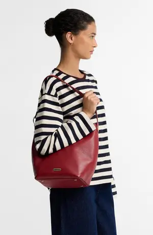 Barbour Cedar Large Leather Bucket Bag - Red
