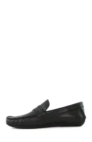 MARC JOSEPH NEW YORK Bradford Street Leather Penny Driver Loafer - Black Grainy