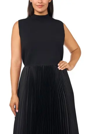 Halogen Mock Neck Pleated Maxi Dress
