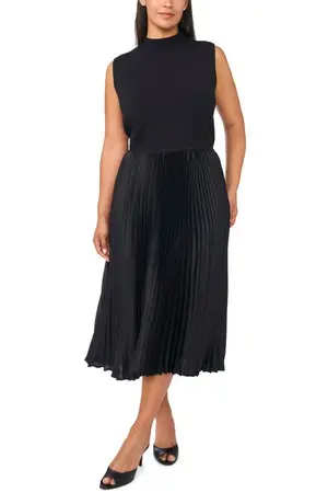 Halogen Mock Neck Pleated Maxi Dress - Rich Black