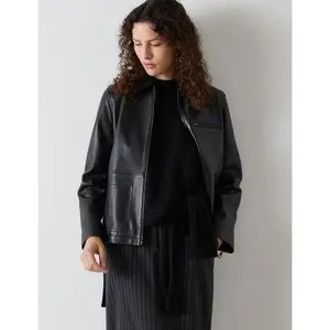 Whistles Kate Zip Leather Jacket - Black