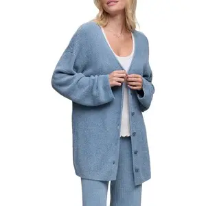 Barefoot Dreams Ribbed Button Front Cardigan Blue Aura