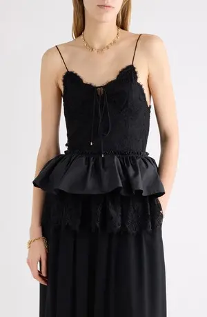 Chloé Lace And Technical Taffeta Peplum Camisole