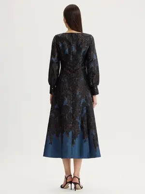 Misook A-line Bloomscape Jaquard Woven Maxi Dress