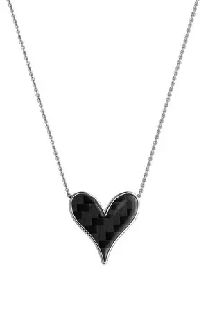 ROSEATE Penelope Sterling Silver Carbon Fiber Heart Pendant Necklace - Black