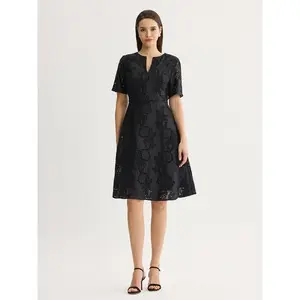 Misook A-line Floral Eyelet Crepe De Chine Dress