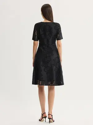 Misook A-line Floral Eyelet Crepe De Chine Dress