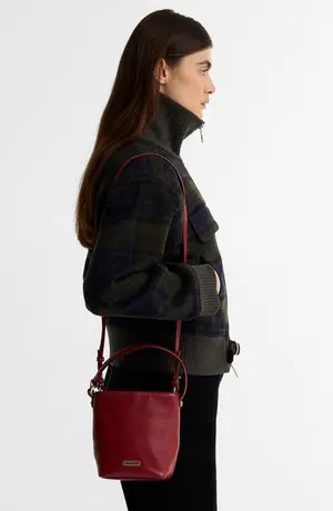 Barbour Cedar Mini Leather Bucket Bag - Red