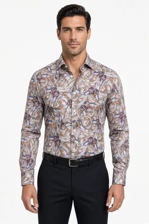 MASUTTO Terrence Print Button-up Long Sleeve Shirt