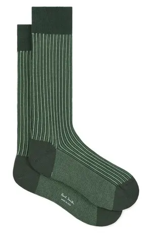 Paul Smith Lenny Vertical Stripe Cotton Blend Dress Socks - Khaki Green