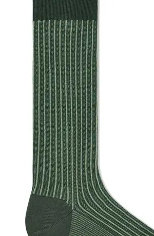Paul Smith Lenny Vertical Stripe Cotton Blend Dress Socks - Khaki Green