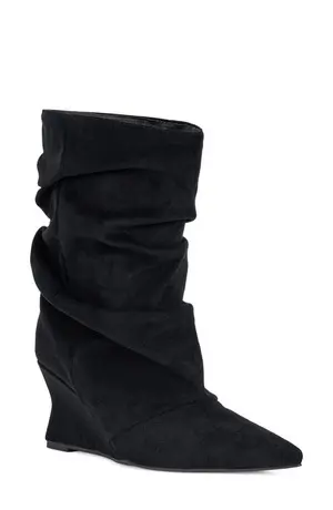 AZALEA WANG Alissa Slouchy Wedge Bootie Black