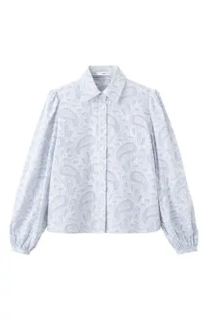 Mango Embroidered Stripe Button-up Shirt