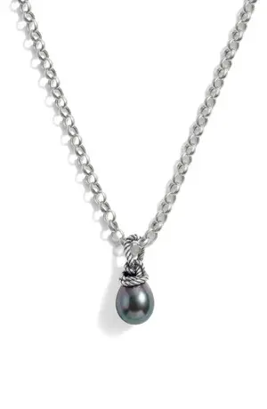 AWE INSPIRED Spellbound Sterling Silver Cultured Tahitian Pearl Pendant Necklace - Metallic Silver