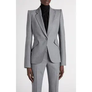 Alexander McQueen Single Button Wool Jacket - Grey Melange