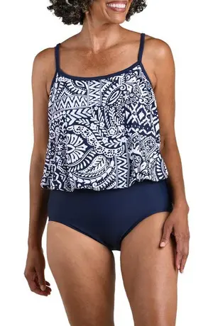 MAXINE OF HOLLYWOOD Bohemia Blouson Full Coverage One-piece Swimsuit - Indigo