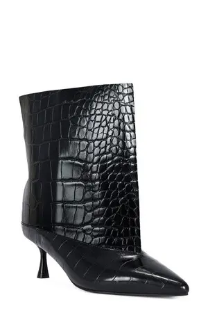 AZALEA WANG Hayek Croc Embossed Faux Leather Bootie - Black