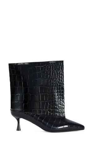 AZALEA WANG Hayek Croc Embossed Faux Leather Bootie - Black