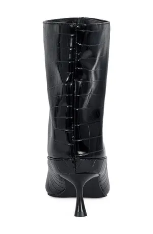 AZALEA WANG Hayek Croc Embossed Faux Leather Bootie - Black